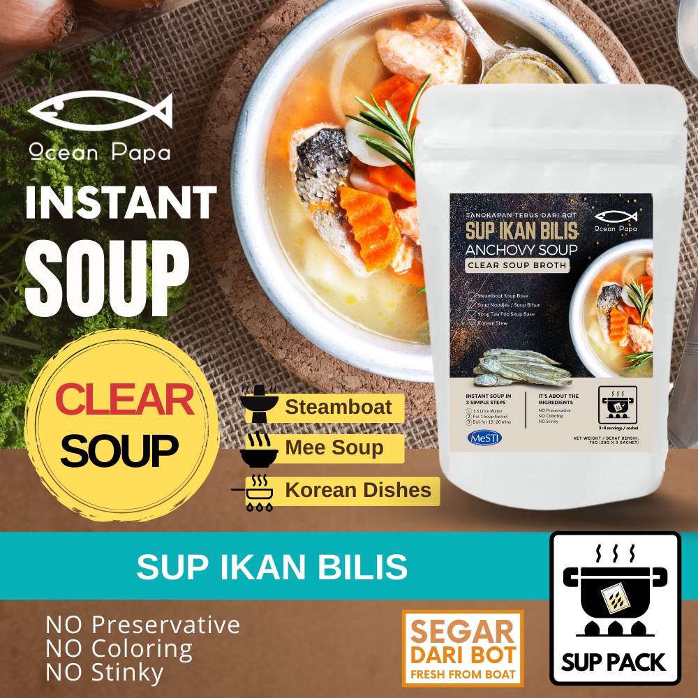 [INSTANT] Sup Ikan Bilis / Anchovy Soup Bag Ocean Papa (25g x 3sachet) For Mee / Steamboat ...